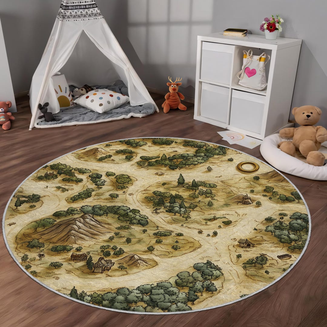 Fantasy Map Play Rug - Non Slip Woven Base Carpet for Kids Room ...