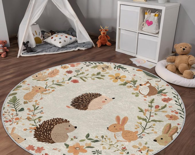 Woodland Animal Area Rug - Dark Forest Living Room Decor, Woodland Rug ...