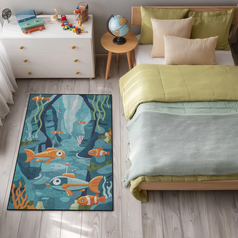 Fish Ocean Theme Kids Rug, Nursery Playroom Anti-slip Mat - Etsy