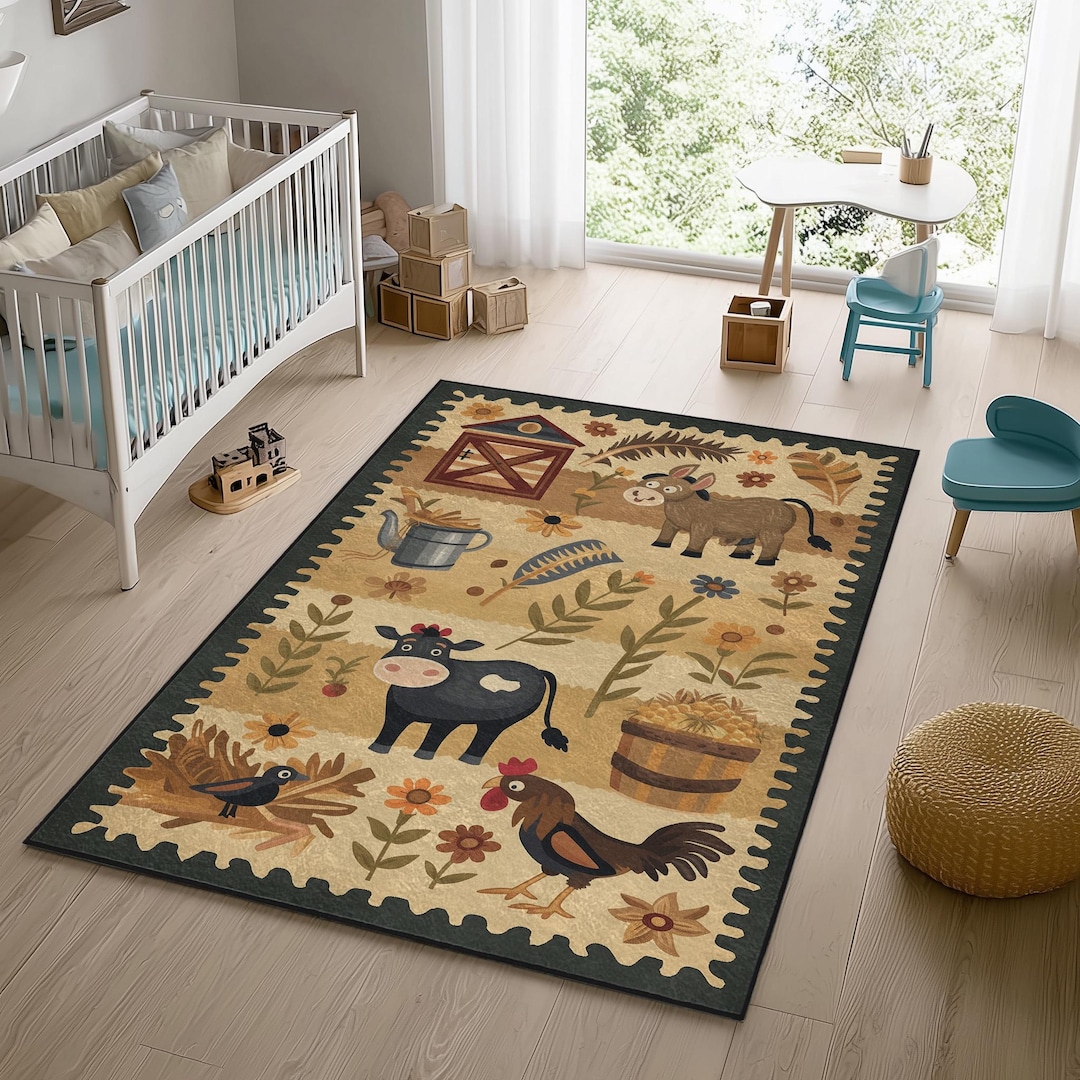 Farm Animal Kids Rug: Country Barn Scene Nursery Carpet - Etsy