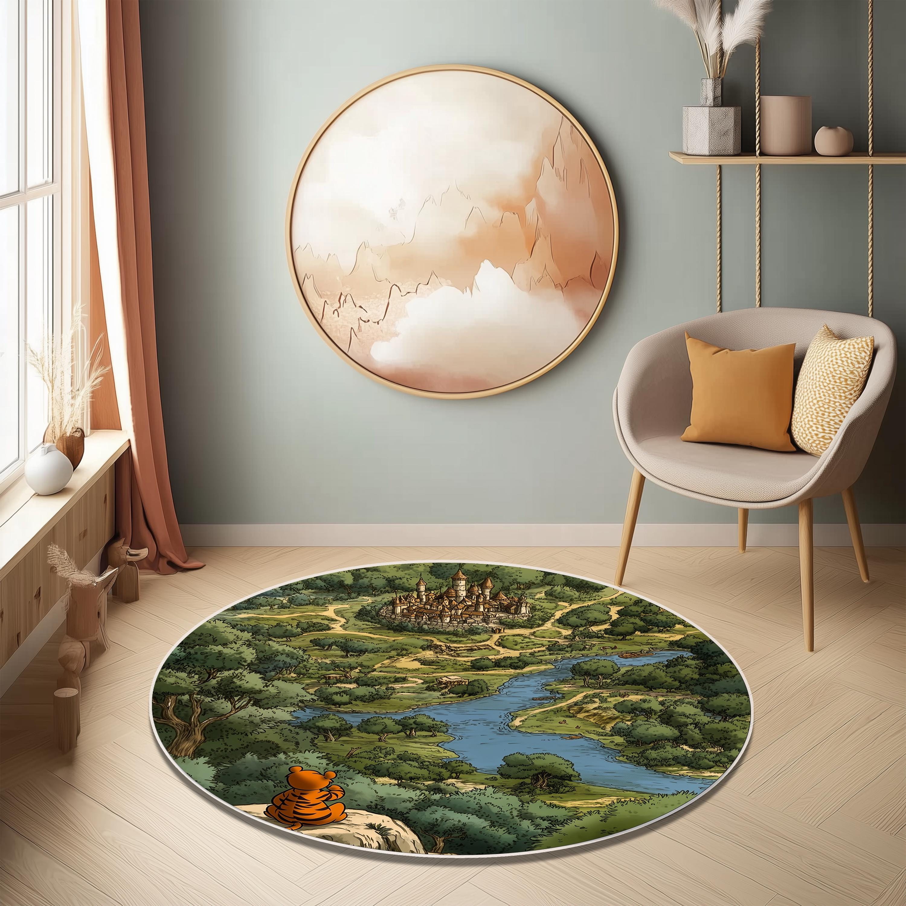 Whimsical Forest Adventure Kids Rug Cozy Cartoon Animal Castle Map ...