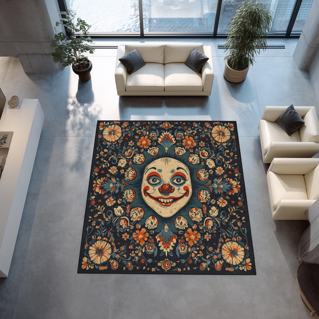 Clown Face Area Rug – Dark Circus Digi Velvet, Non-slip - Etsy