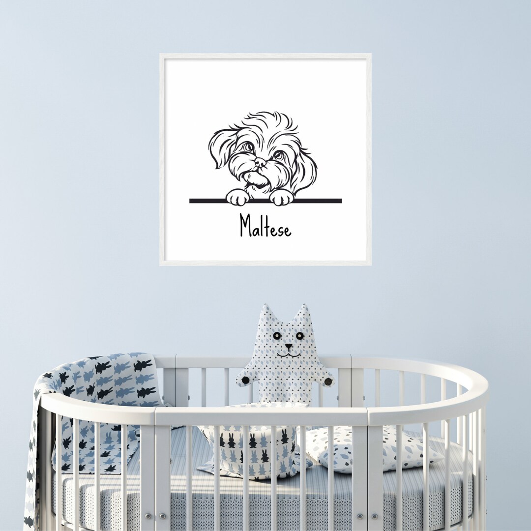 Maltese Puppy Line Art Wall Art for Kids and Baby Rooms Nursery Decor ...