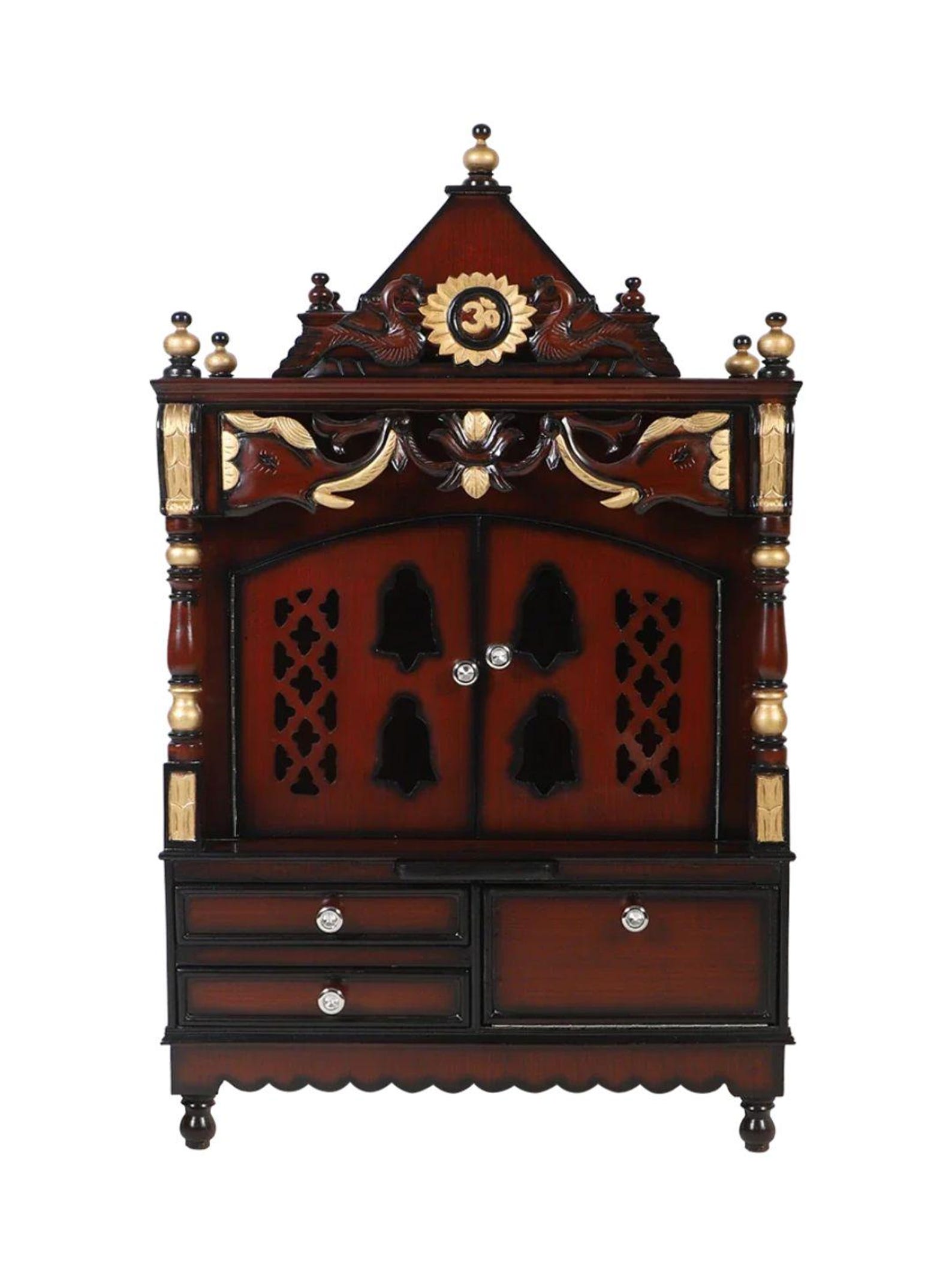 Divya Darshan Floor Rested Pooja Mandir With Door (brown Gold ...