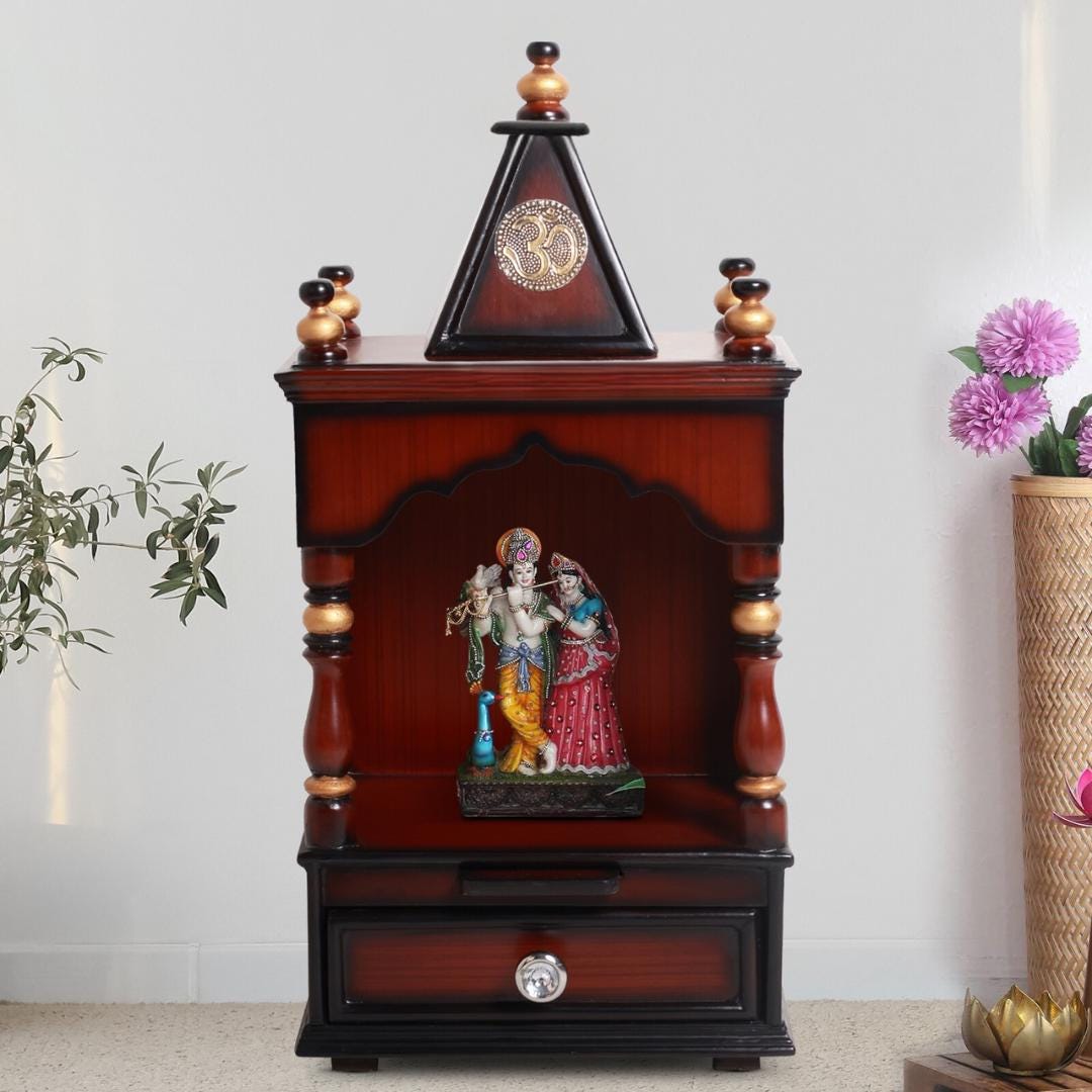 Satvika Wall Mount Pooja Mandir Without Door (brown Gold), Small Wooden ...
