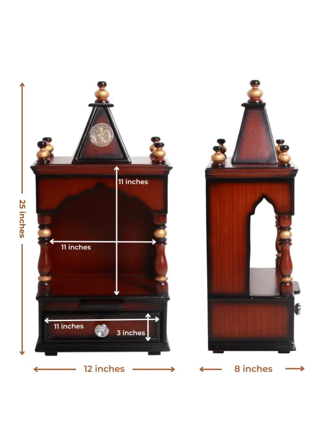 Satvika Wall Mount Pooja Mandir Without Door (brown Gold), Small Wooden ...