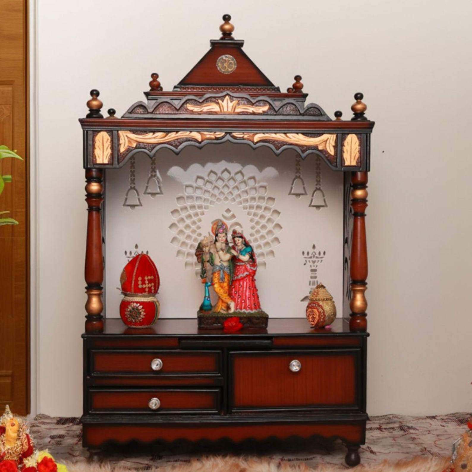 Adhyatma Floor Rested Pooja Mandir Without Door (brown Gold), Pooj ...
