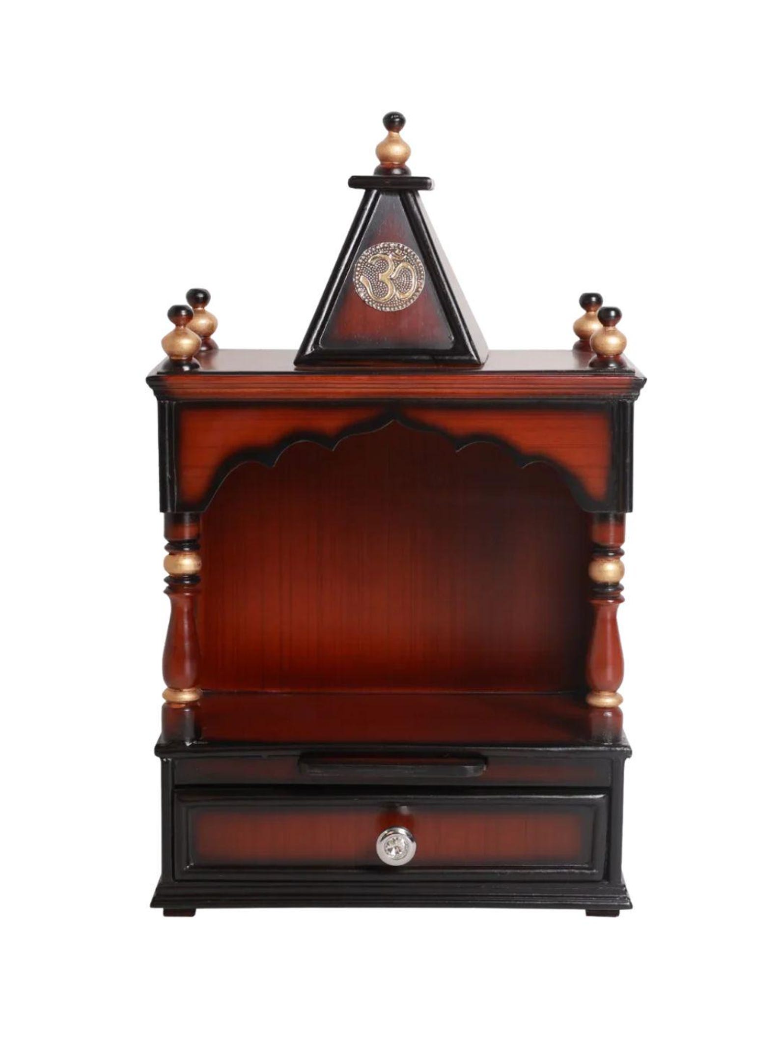 Alaya Wall Mount Pooja Mandir Without Door (brown Gold), Small Wooden ...