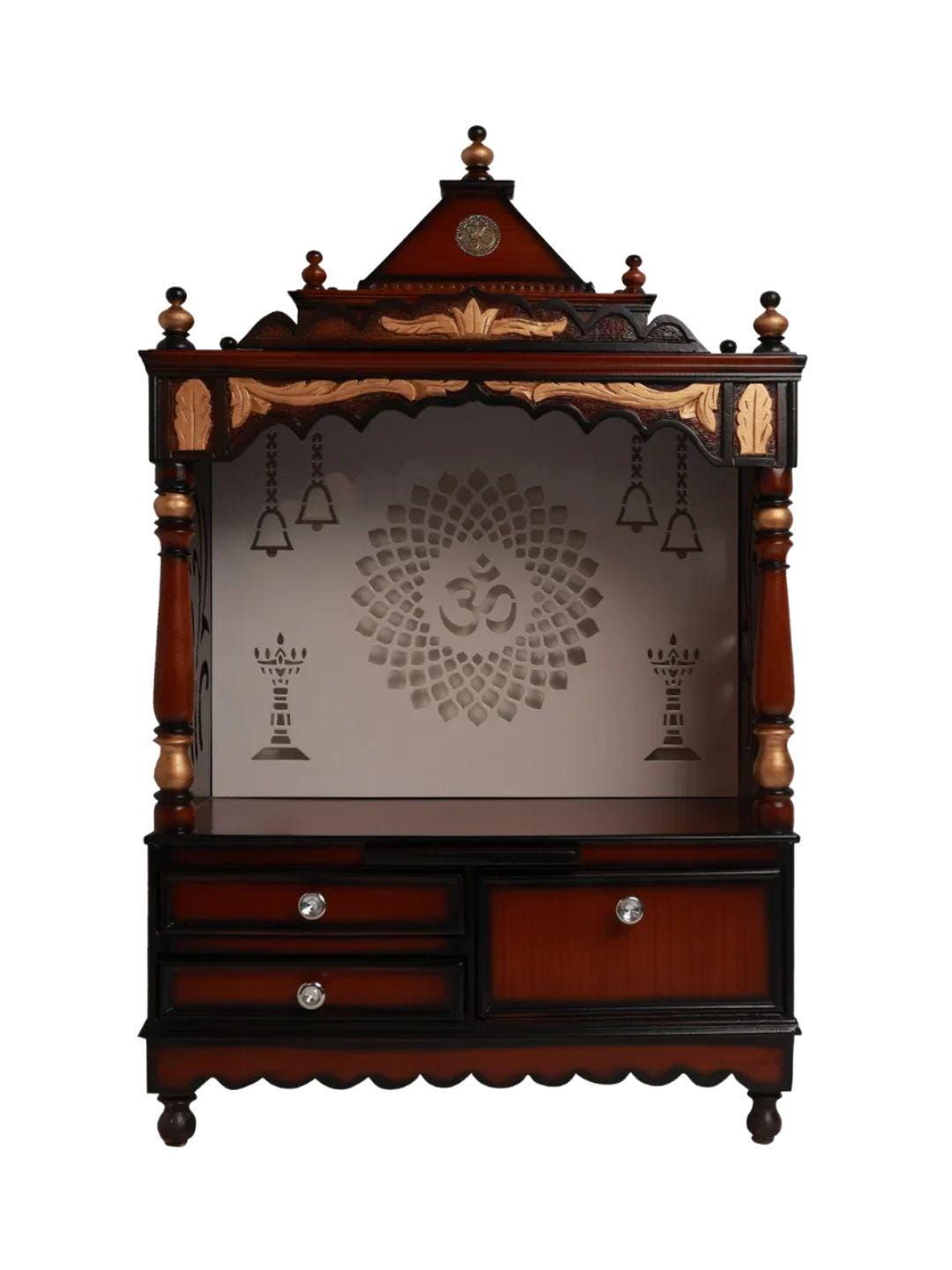 Adhyatma Floor Rested Pooja Mandir Without Door (brown Gold), Pooj ...