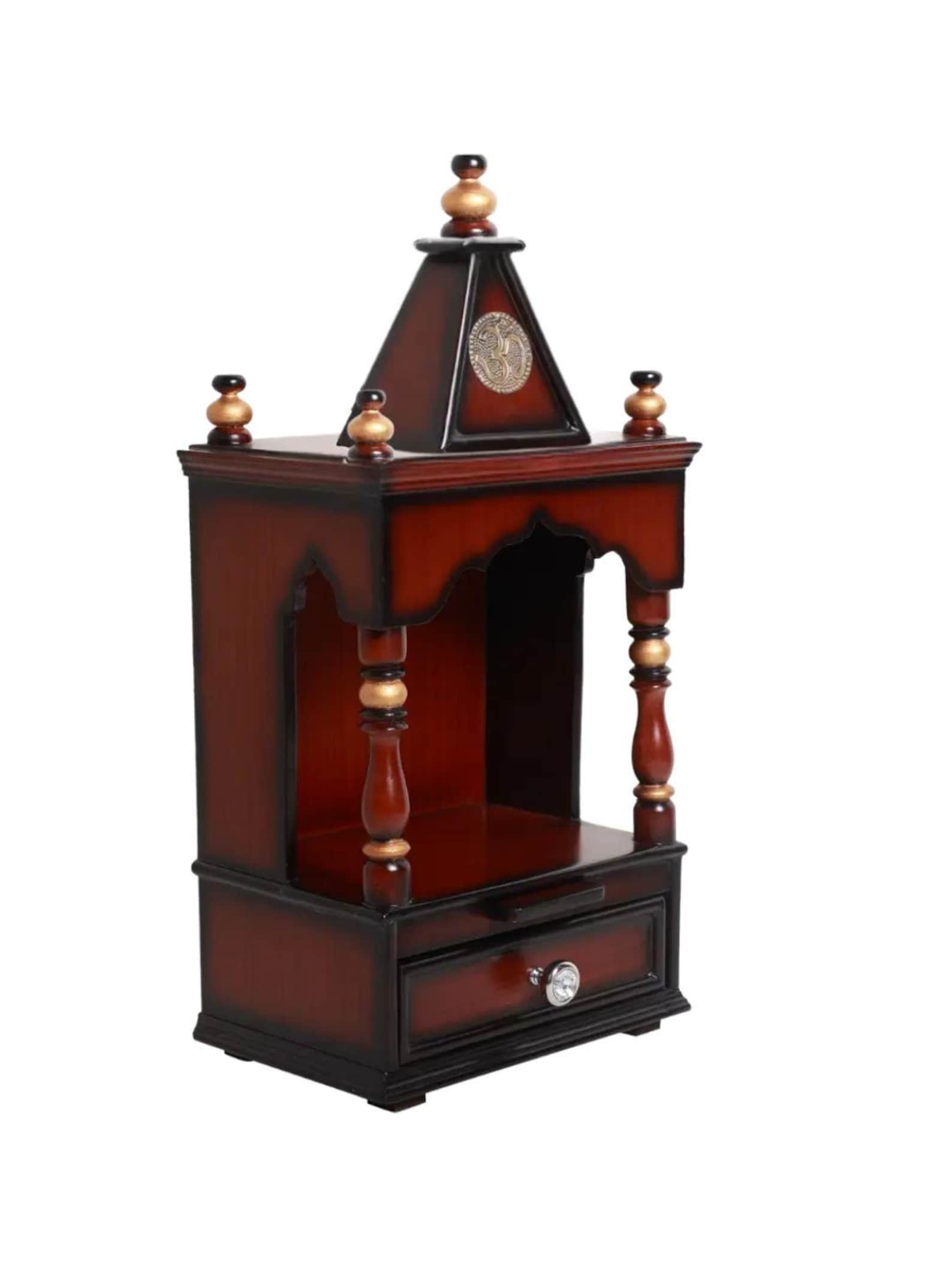 Satvika Wall Mount Pooja Mandir Without Door (brown Gold), Small Wooden ...