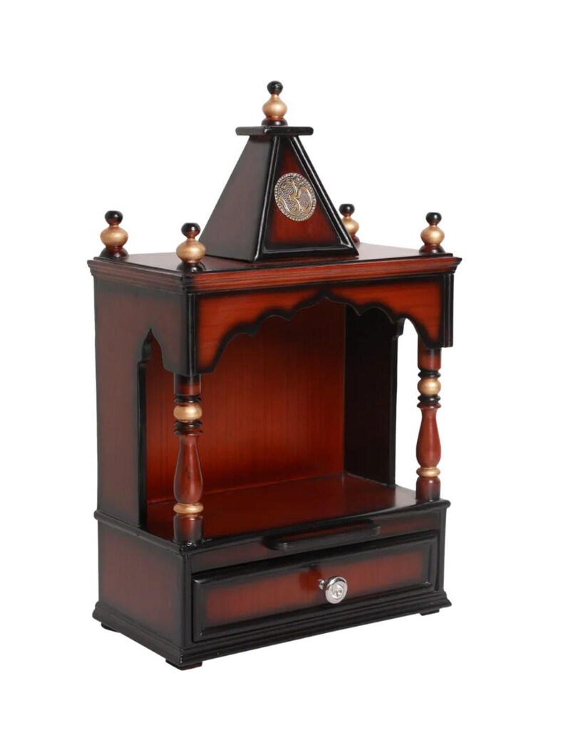 Alaya Wall Mount Pooja Mandir Without Door (brown Gold), Small Wooden ...