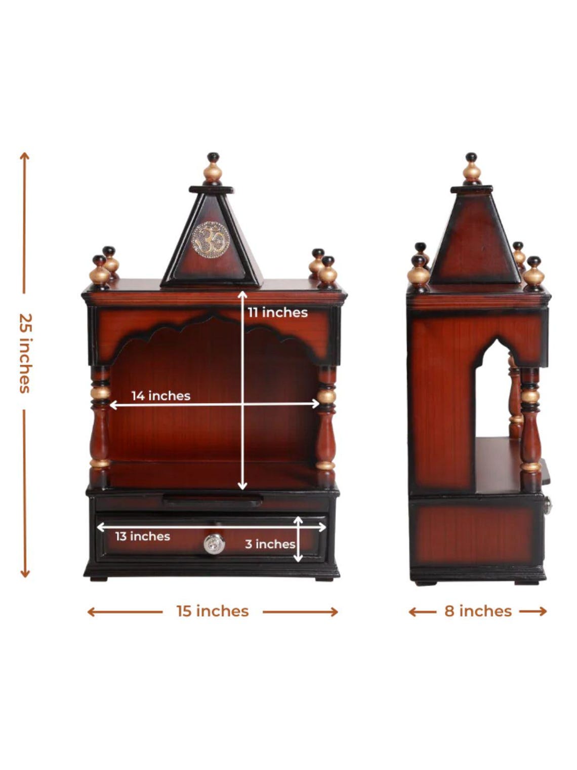 Alaya Wall Mount Pooja Mandir Without Door (brown Gold), Small Wooden ...