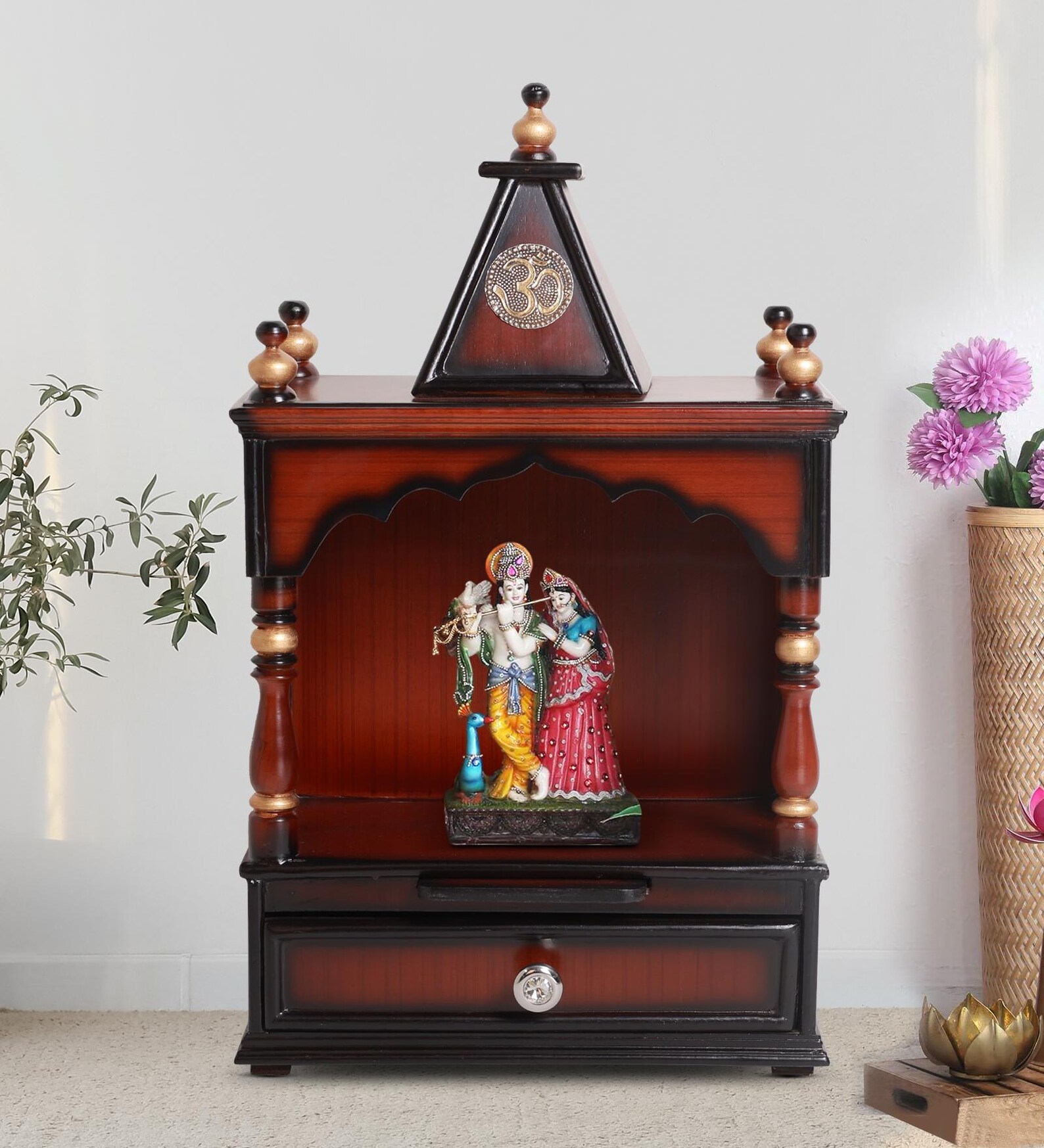 Alaya Wall Mount Pooja Mandir Without Door (brown Gold), Small Wooden ...