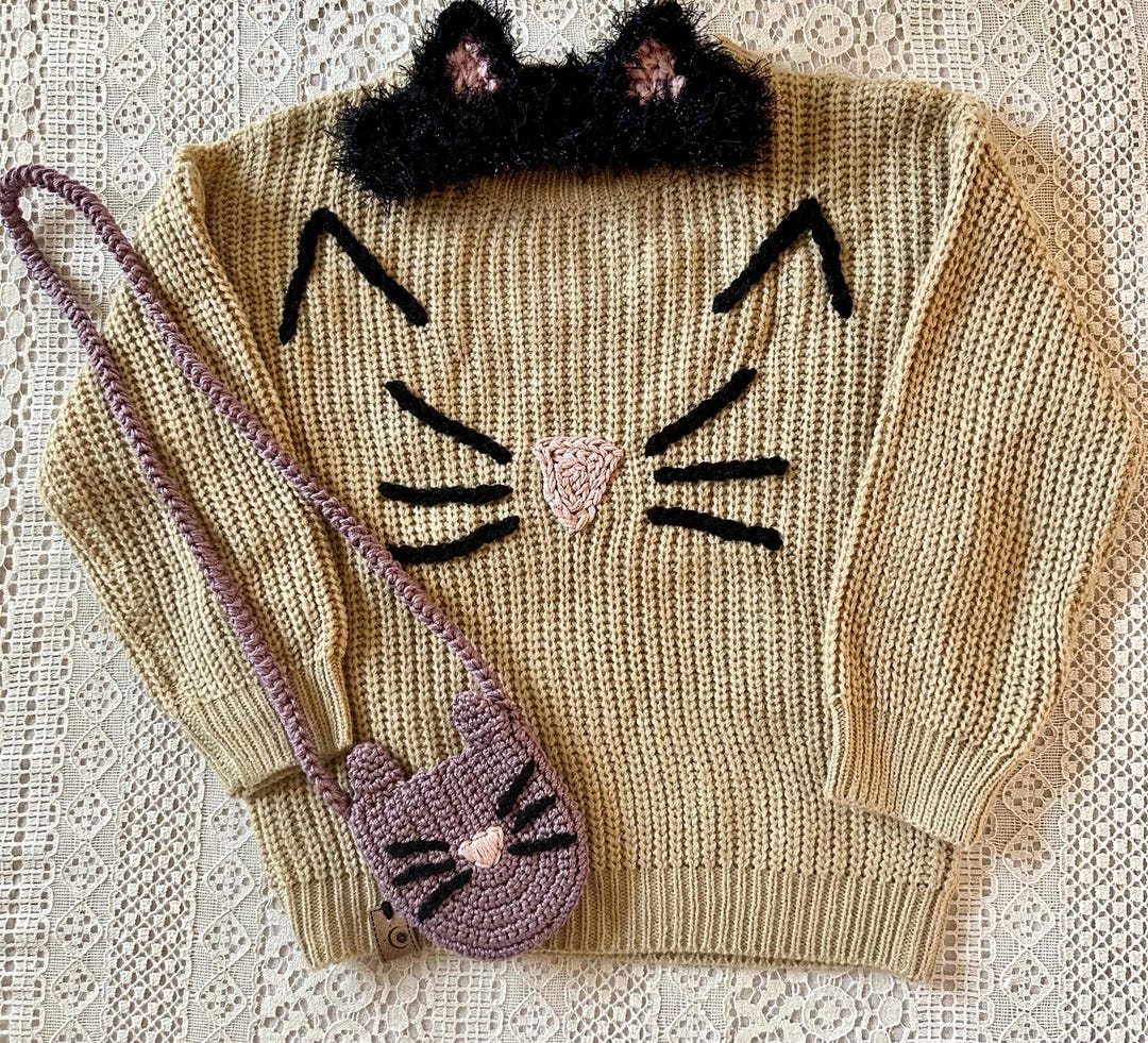 Hand Embroidered Cat Kids Sweater - Etsy