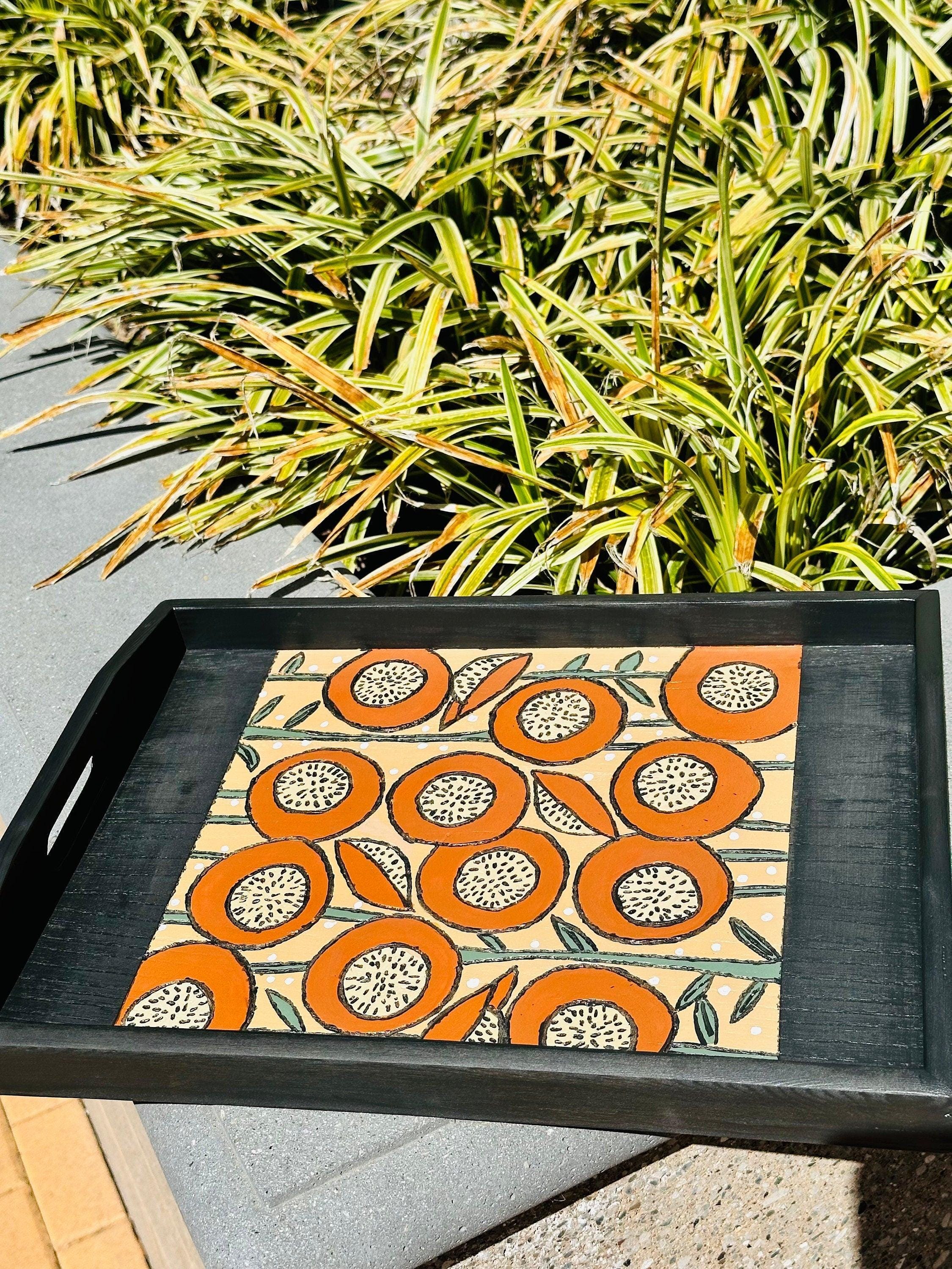 Vintage Bloom Hand-carved and Painted Serving Tray Artisan Home Decor ...