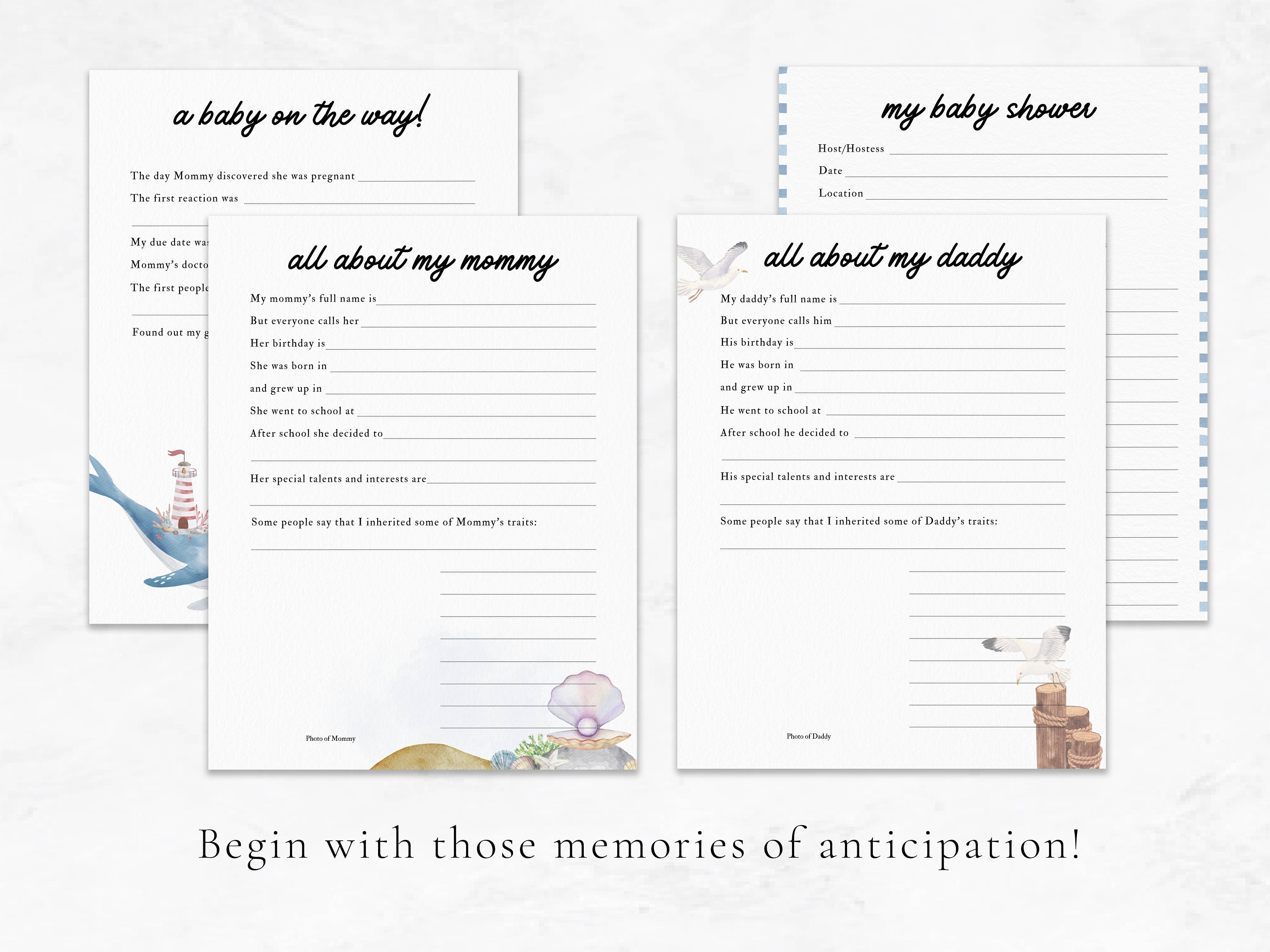 Nautical Printable Baby Book, Sailor Memory Book Pages, Anchor Baby ...