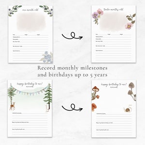 Woodland Animals Printable Baby Milestone Keepsake Book, Newborn First ...