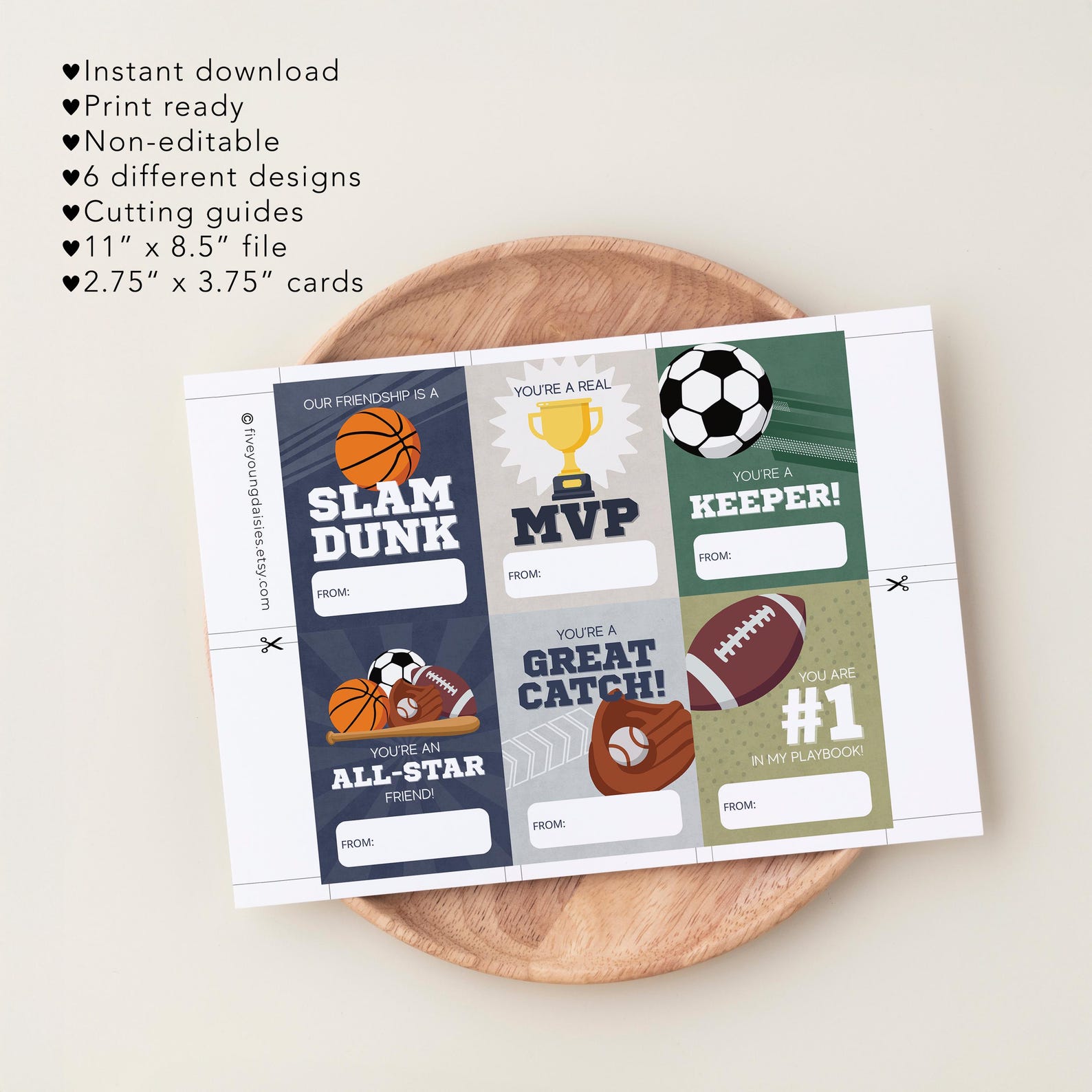 Printable Sports Valentine Cards for Boys, Kids Sports Classroom ...