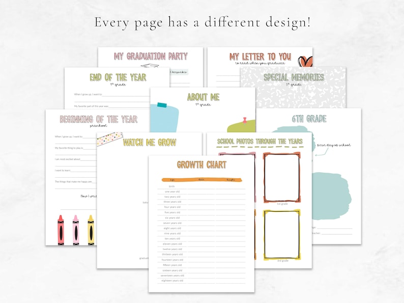 All About Me Printable School Memory Binder, First and Last Day of ...