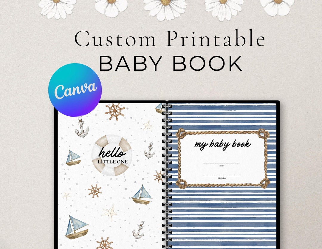 Custom Nautical Baby Book Printable Canva Template, Sailor Memory Book ...