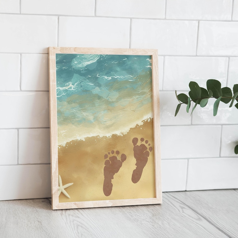 Kid's Beach Printable Footprint Art, Last Minute Mother's Day Craft ...