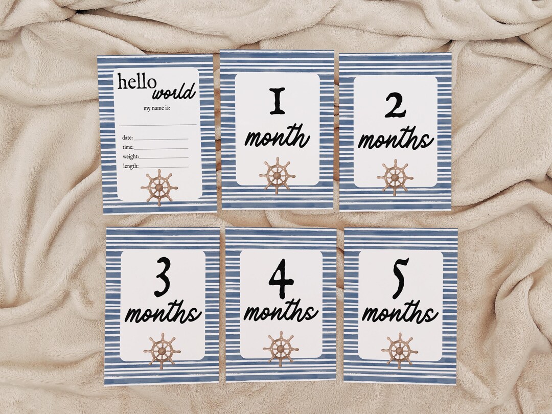 Nautical Baby Milestone Cards Printable, Monthly Baby Cards 1-12 Months ...