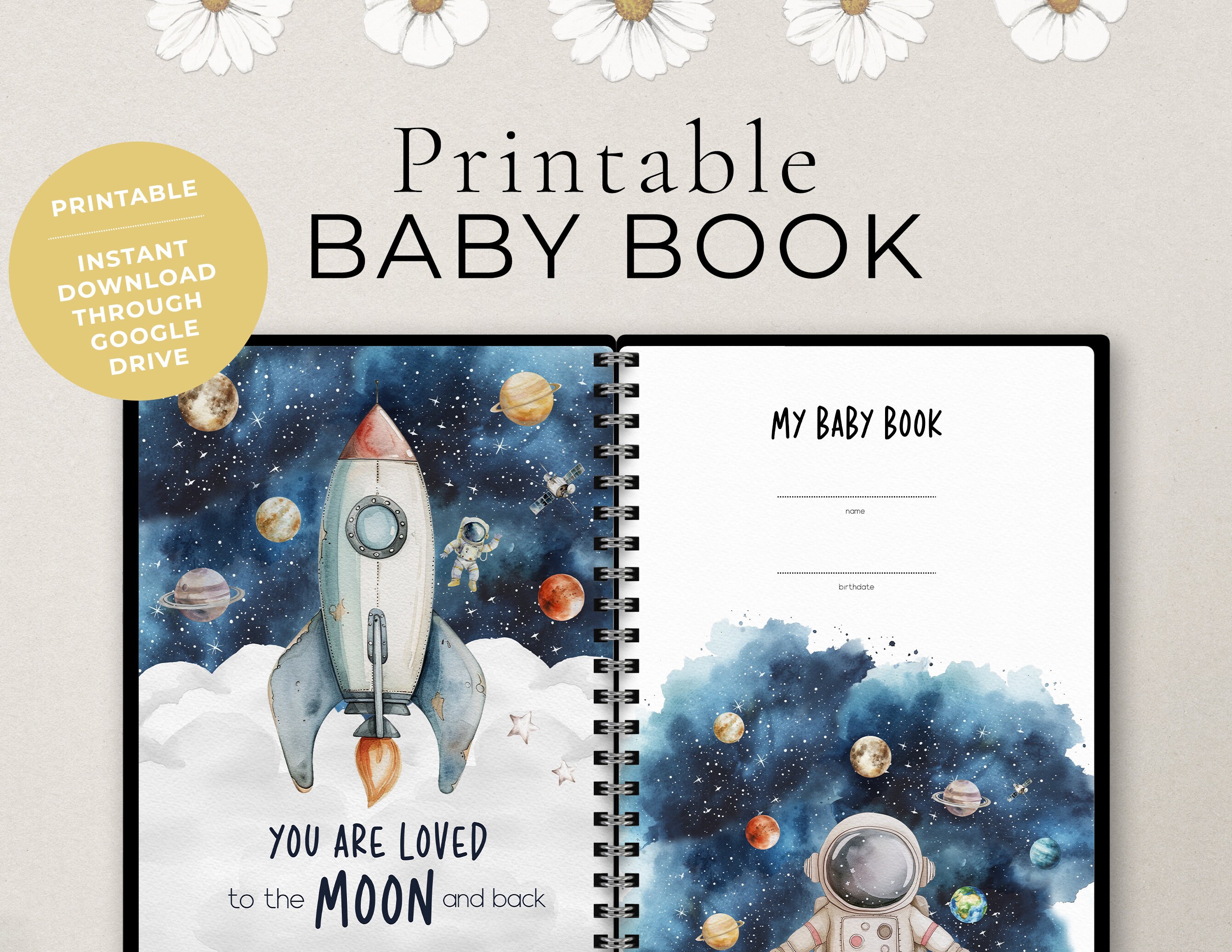 Space Printable Baby Book, Astronaut Memory Book Pages, Baby Milestone ...