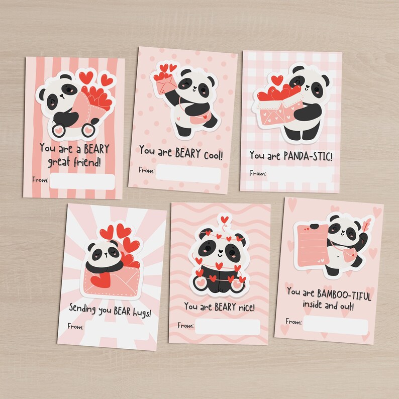 Printable Panda Valentine Card Set for Kids, Cute Panda Classroom ...