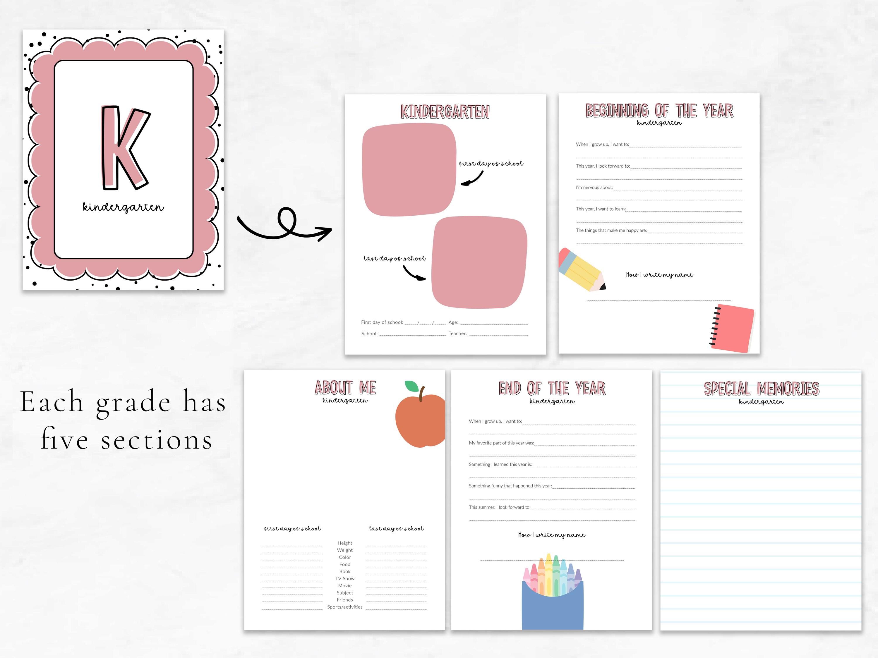 All About Me Printable School Memory Binder, First and Last Day of ...