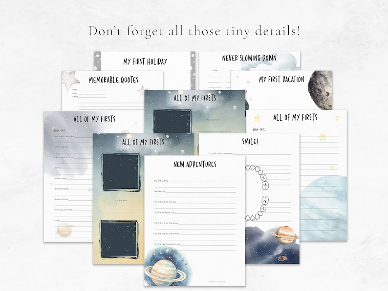 Space Printable Baby Book, Astronaut Memory Book Pages, Baby Milestone ...