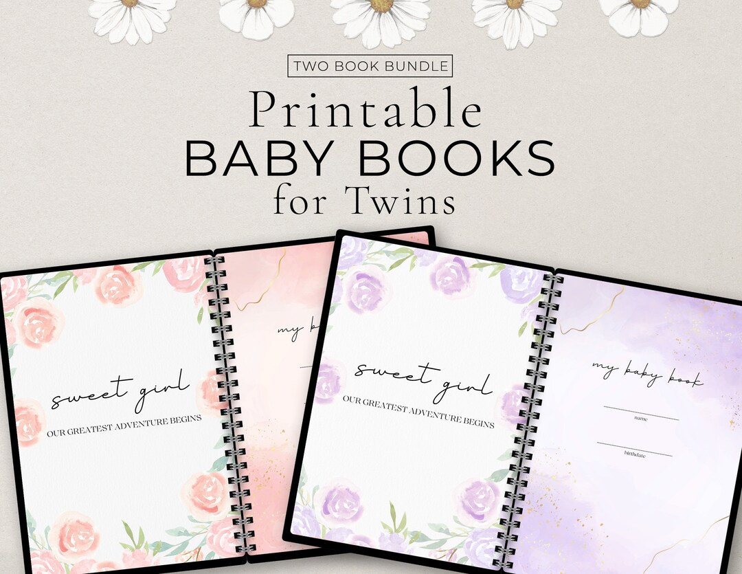 Twin Baby Girl Floral Printable Baby Book, Baby Memory Book Pages for ...