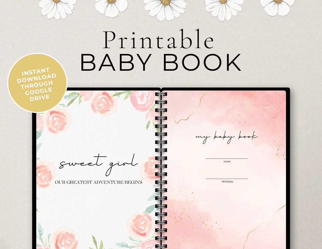 Baby Girl Shower Gift Floral Printable Baby Memory Book Pages Baby ...