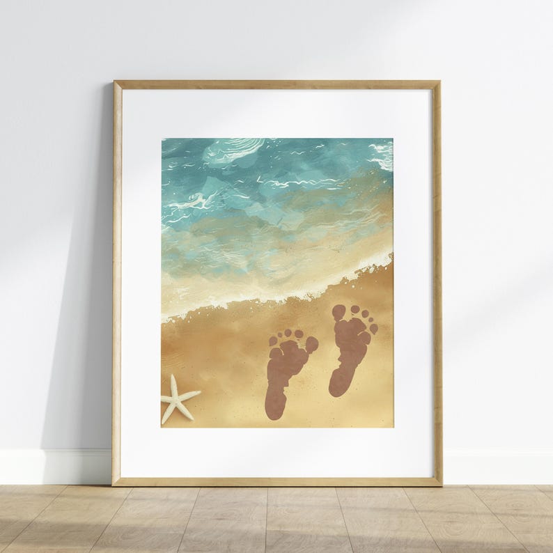 Kid's Beach Printable Footprint Art, Last Minute Mother's Day Craft ...