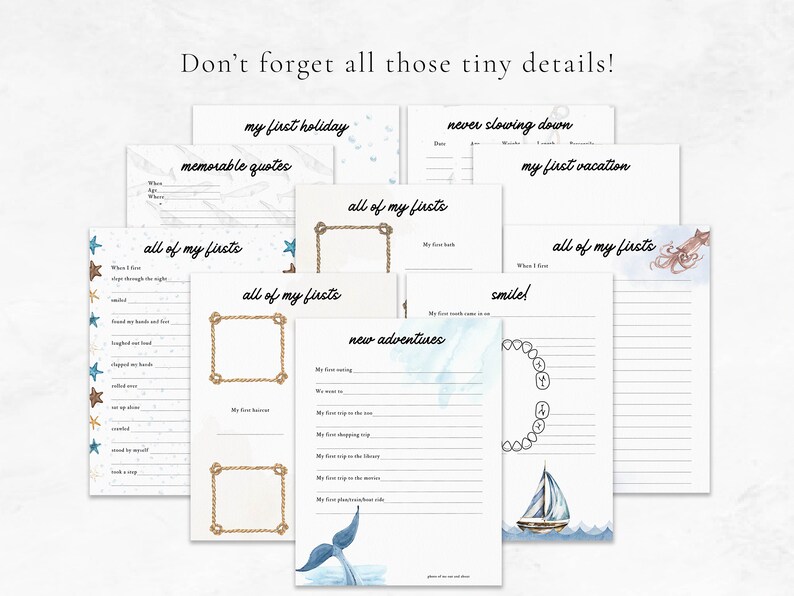 Nautical Printable Baby Book, Sailor Memory Book Pages, Anchor Baby ...