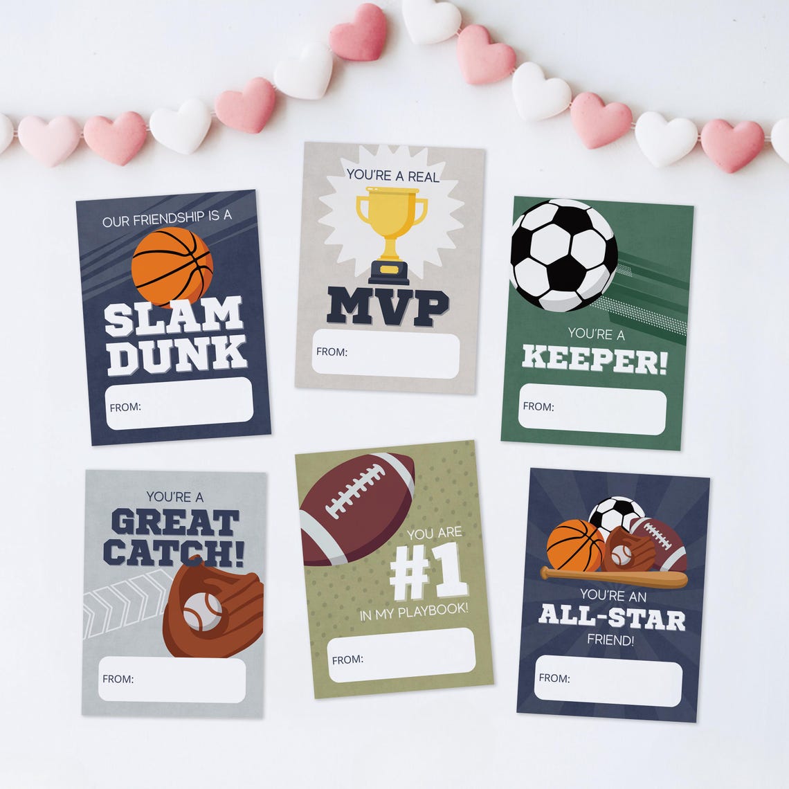 Printable Sports Valentine Cards for Boys, Kids Sports Classroom ...