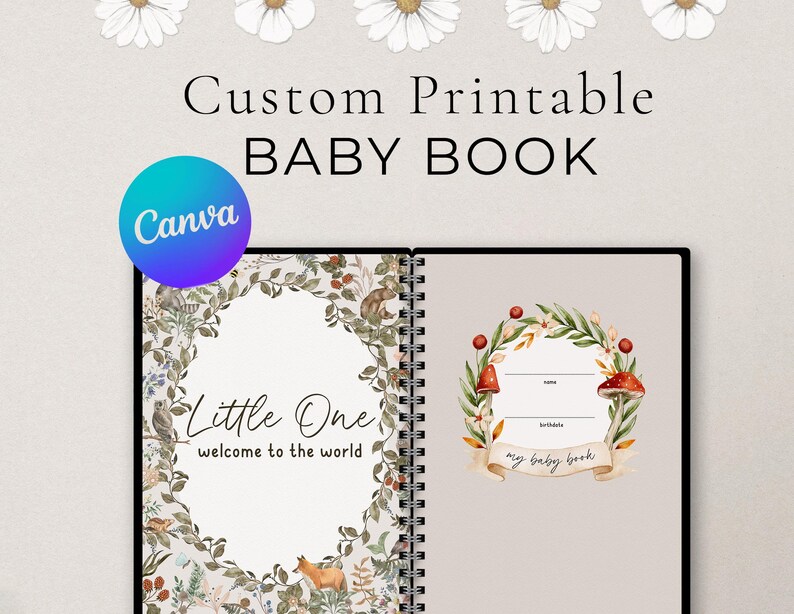 Personalized Baby Book Printable Canva Template, Baby Memory Book Pages ...