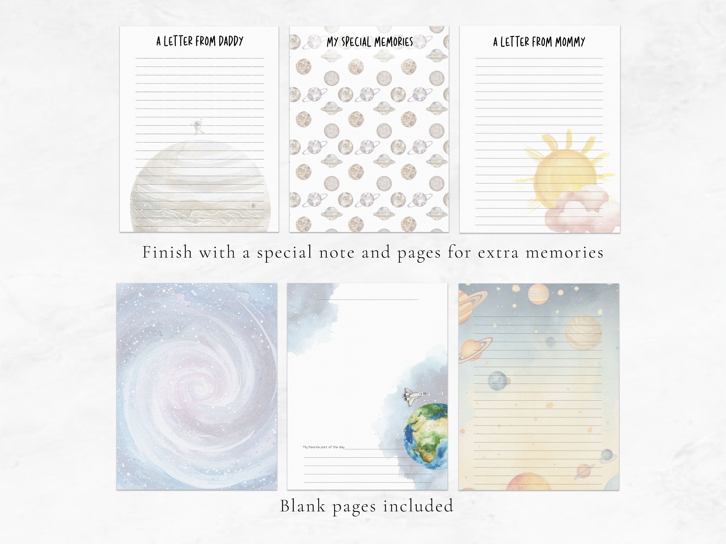 Space Printable Baby Book, Astronaut Memory Book Pages, Baby Milestone ...