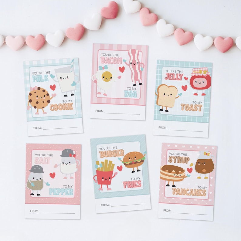 Printable Food Pun Valentine Card Set for Kids, Cute Food Classroom ...