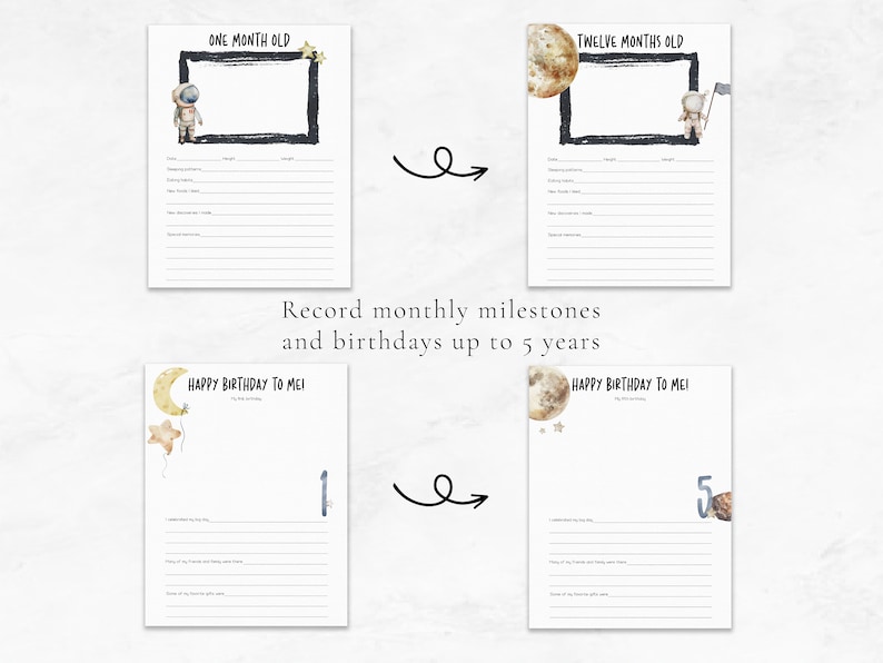 Space Printable Baby Book, Astronaut Memory Book Pages, Baby Milestone ...