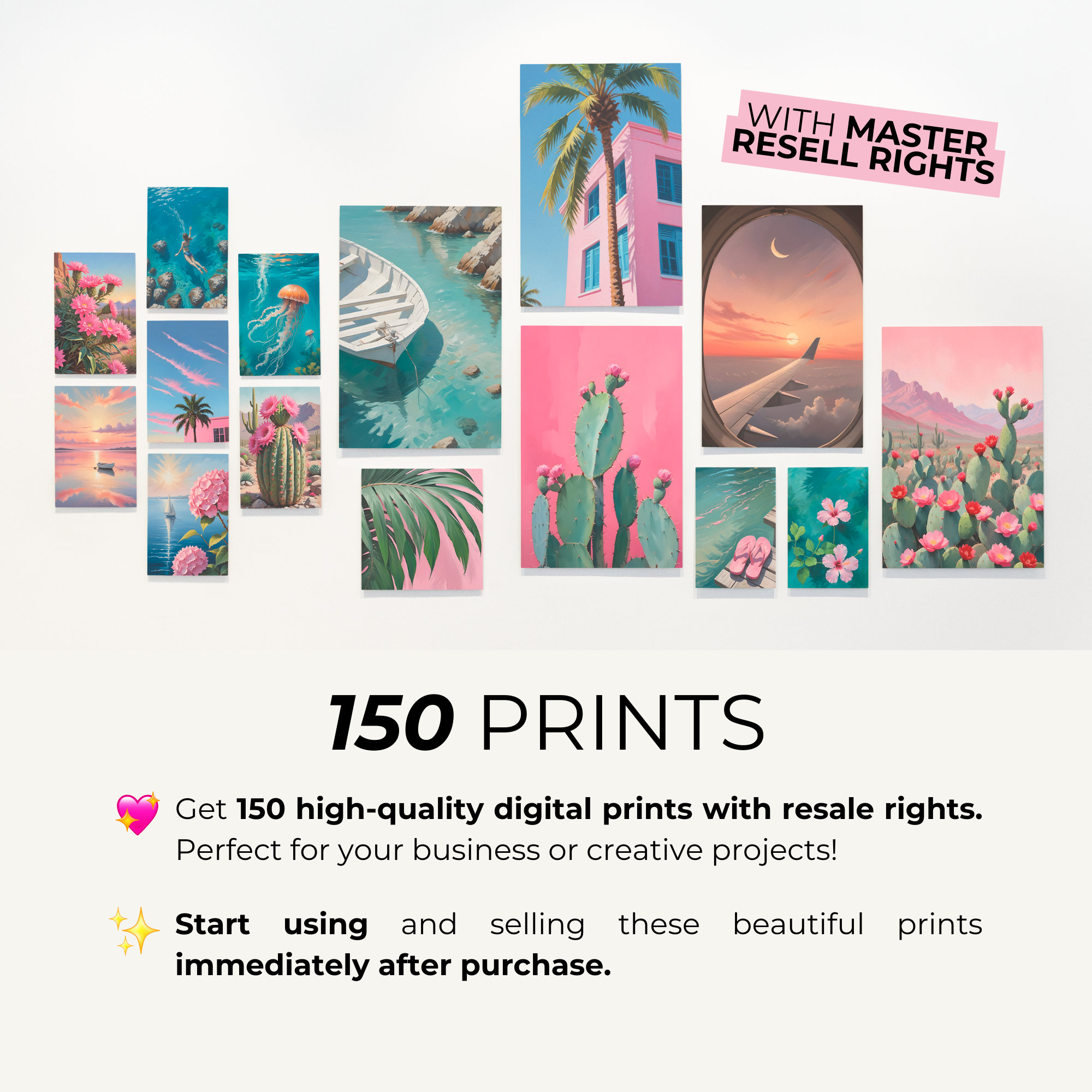 150 Summer Wall Art Prints With Private Label Rights, Colorful Digital ...