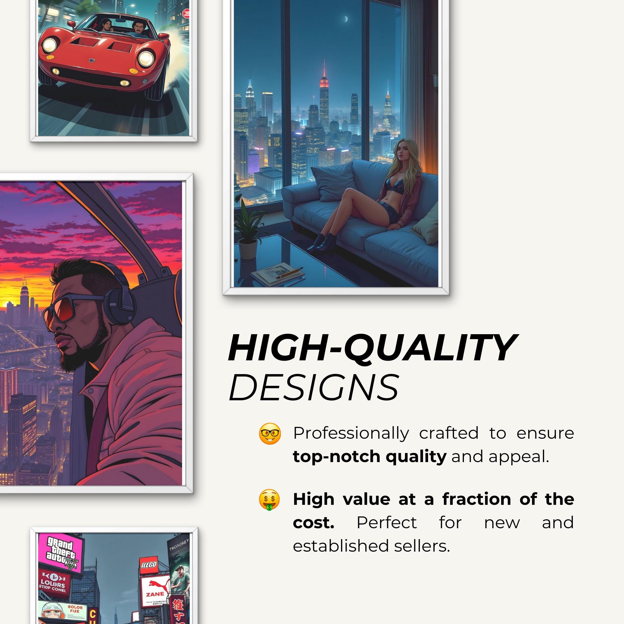 150 Gta-inspired Digital Prints for Wall Decor With PLR Rights, Grand ...