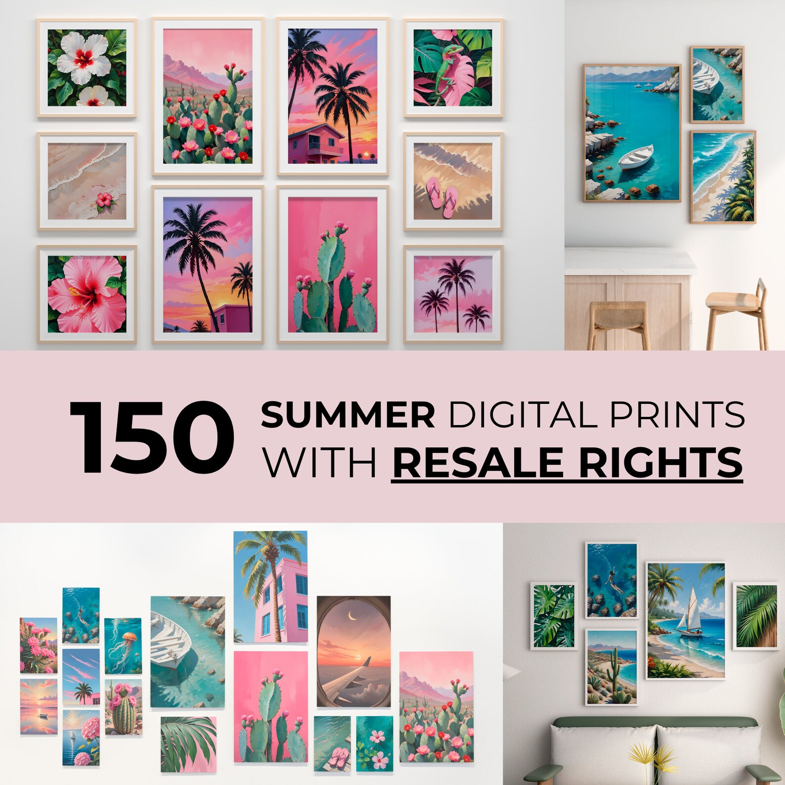 150 Summer Wall Art Prints With Private Label Rights, Colorful Digital ...