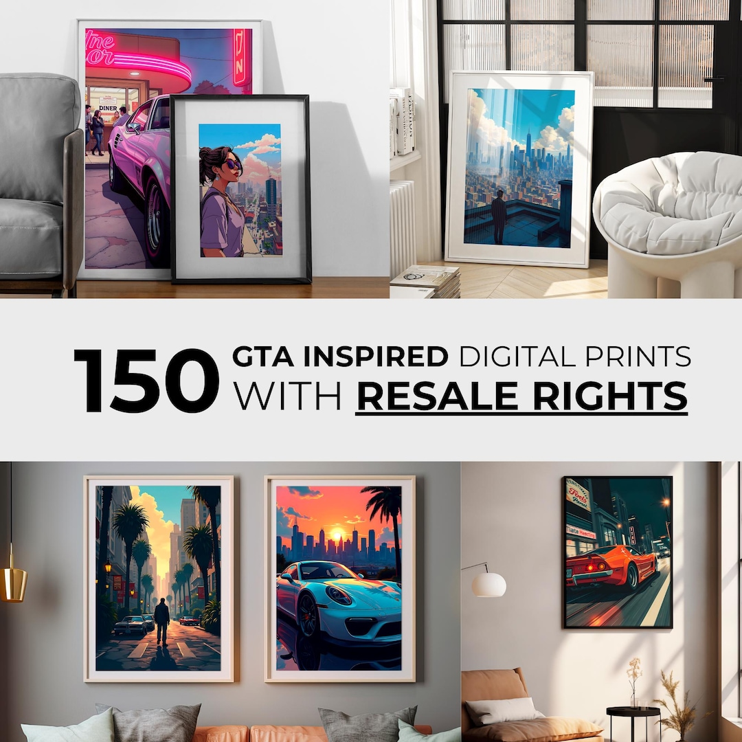 150 Gta-inspired Digital Prints for Wall Decor With PLR Rights, Grand ...