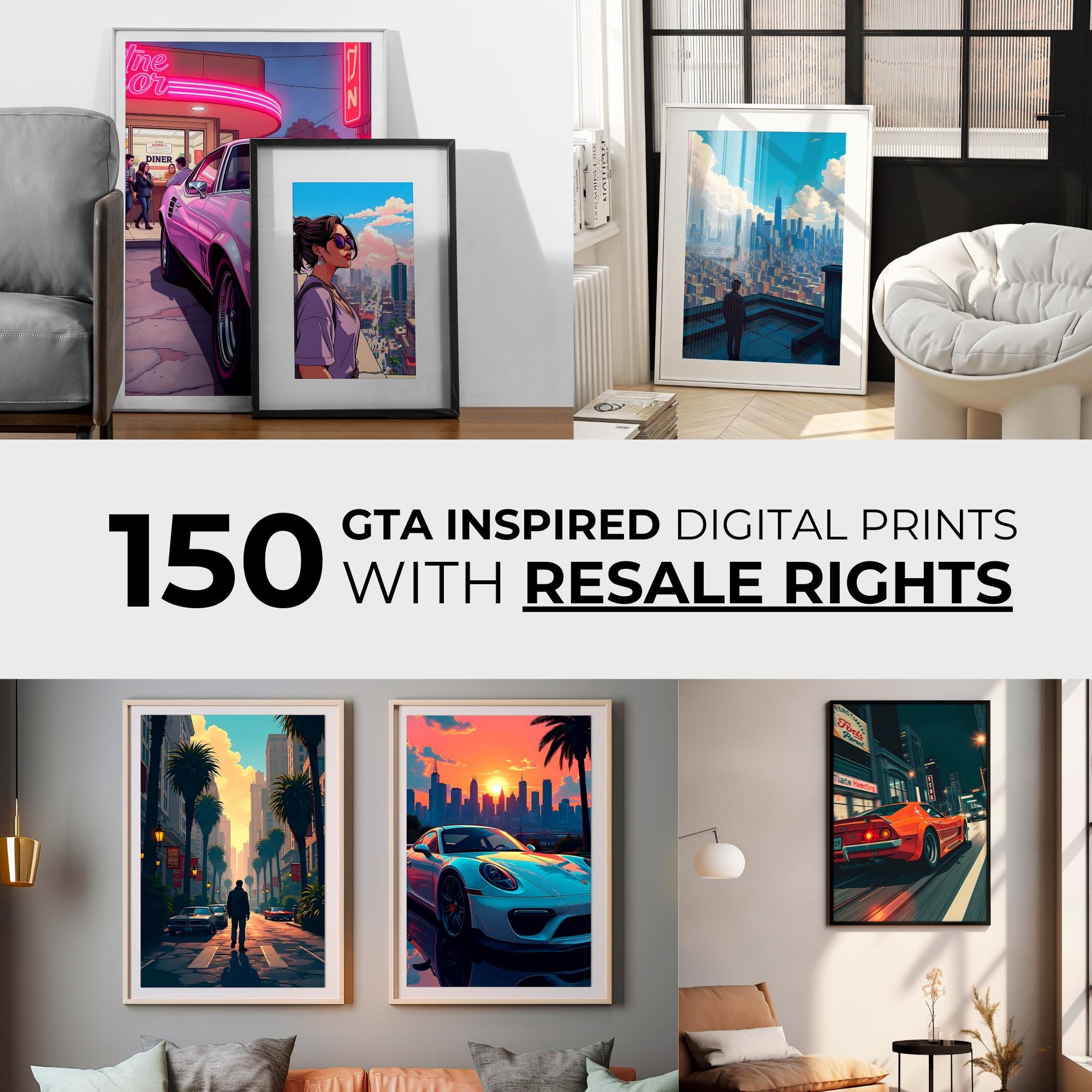 150 Gta-inspired Digital Prints for Wall Decor With PLR Rights, Grand ...