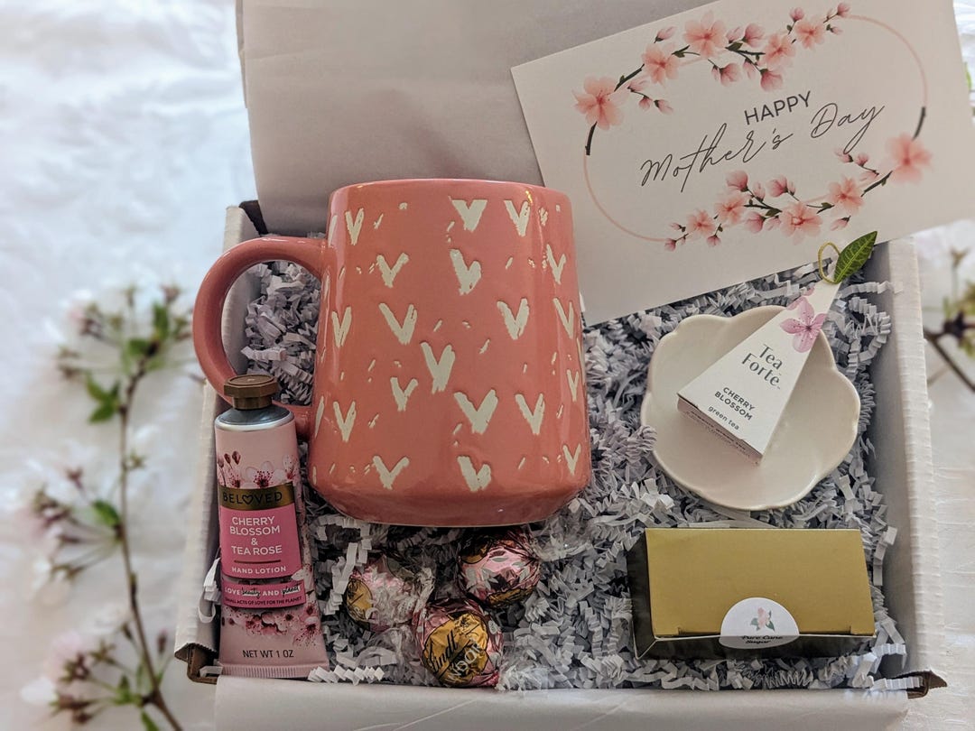 Cherry Blossom Tea Gift Box: Pink Mug, Lotion & Chocolates - Etsy