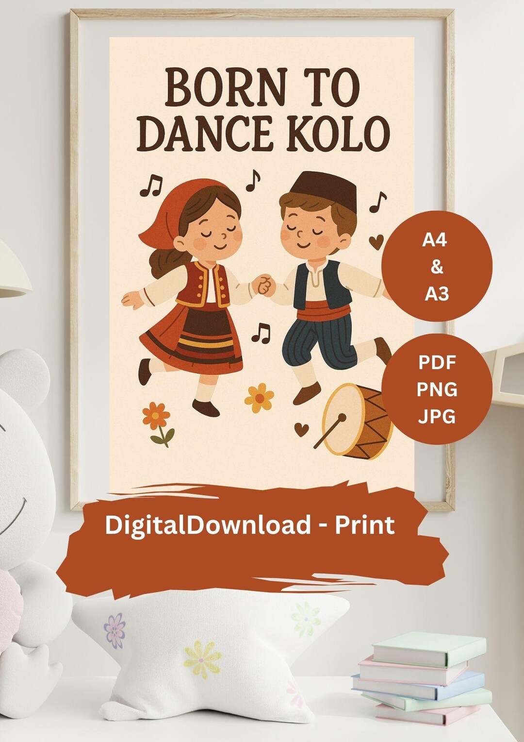 Balkan Kolo Dance Kids Art Print | Serbian, Croatian, Bosnian Nursery ...