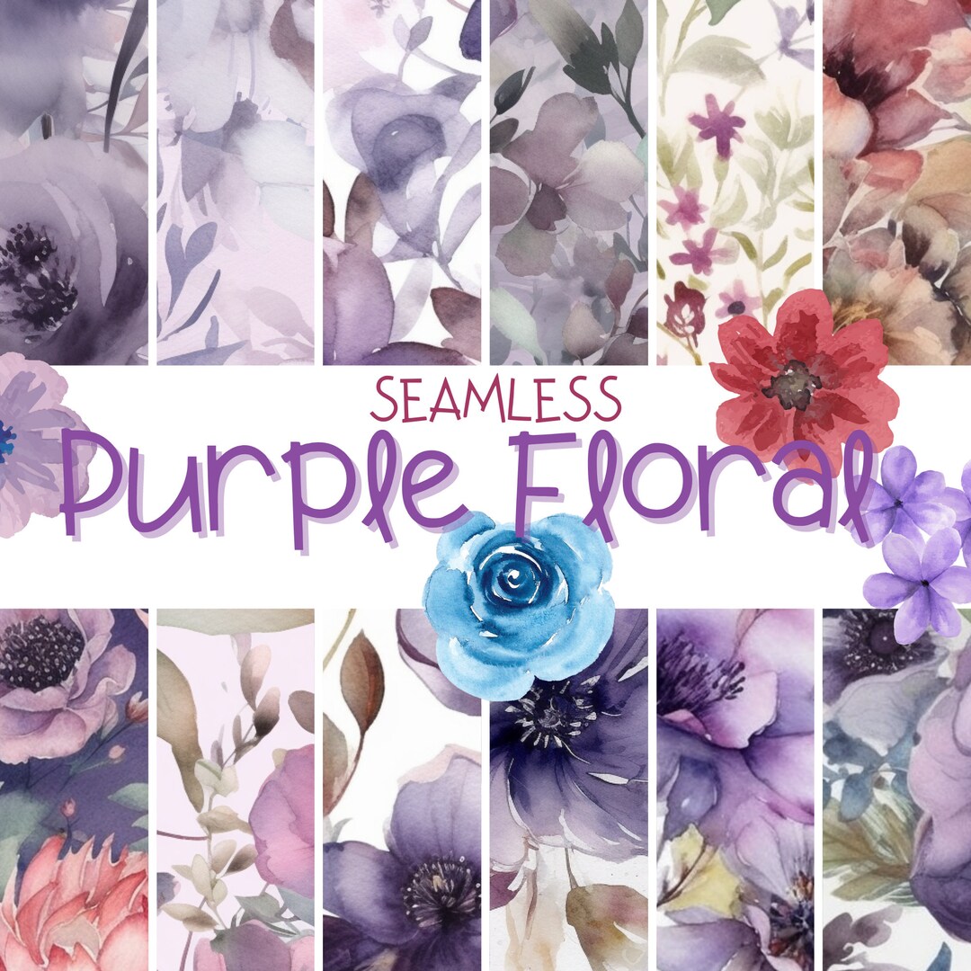 Purple Floral Digital Paper - SEAMLESS - Watercolor Flower Patterns ...