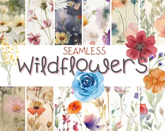 Wildflowers Digital Paper SEAMLESS Watercolor Wildflower Patterns 12 ...
