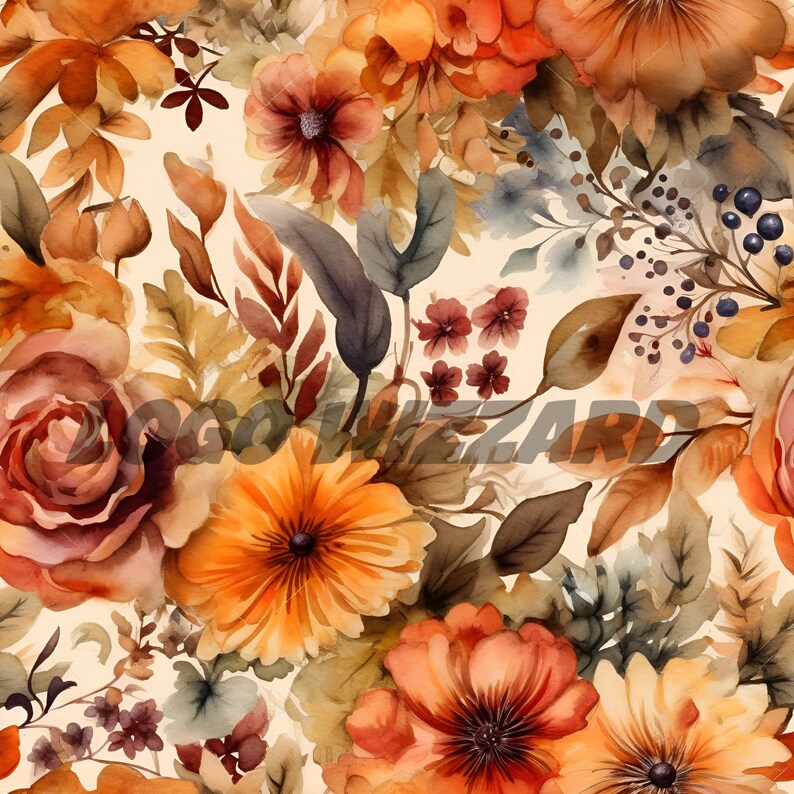 Autumn Floral Digital Paper - SEAMLESS - Watercolor Flower Patterns ...