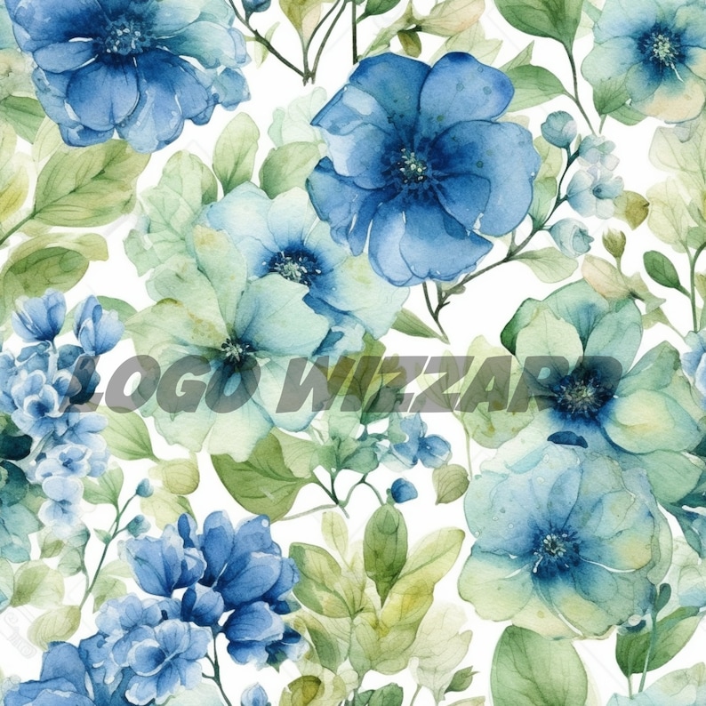 Blue Floral Digital Paper - SEAMLESS - Watercolor Flower Patterns - 12 ...